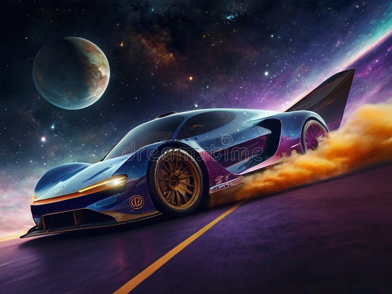 A Racing Car on a Track in Outer Space Stock Illustration ...