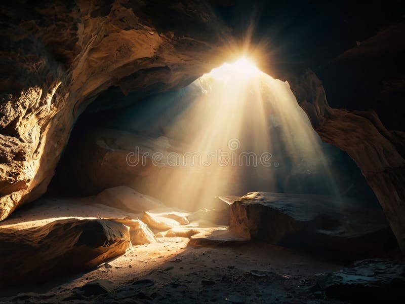 A Ray of Sunlight Came in from the Cave Ceiling Stock Illustration ...