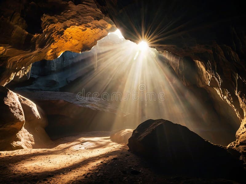 A Ray of Sunlight Came in from the Cave Ceiling Stock Illustration ...