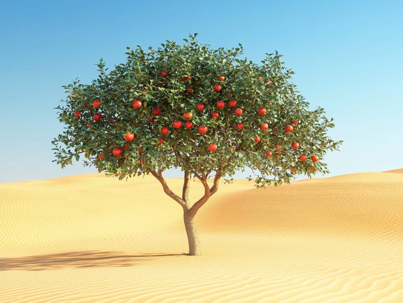 A Single Apple Tree Thriving in the Middle of a Vast Desert Stock ...