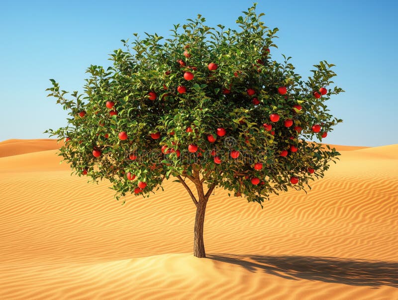 A Single Apple Tree Thriving in the Middle of a Vast Desert Stock ...