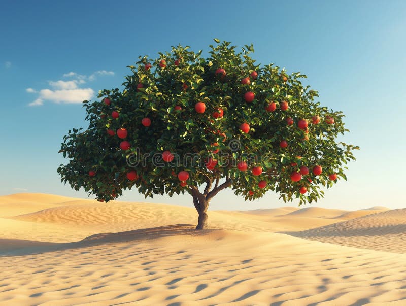 A Single Apple Tree Thriving in the Middle of a Vast Desert Stock ...