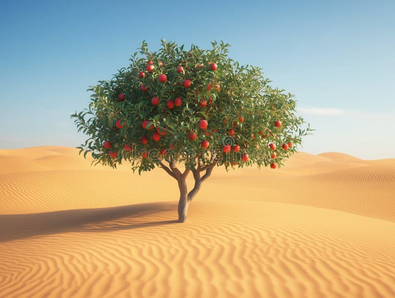 A Single Apple Tree Thriving in the Middle of a Vast Desert Stock ...