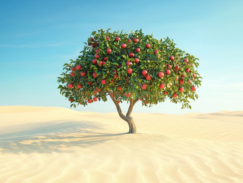 A Single Apple Tree Thriving in the Middle of a Vast Desert Stock ...