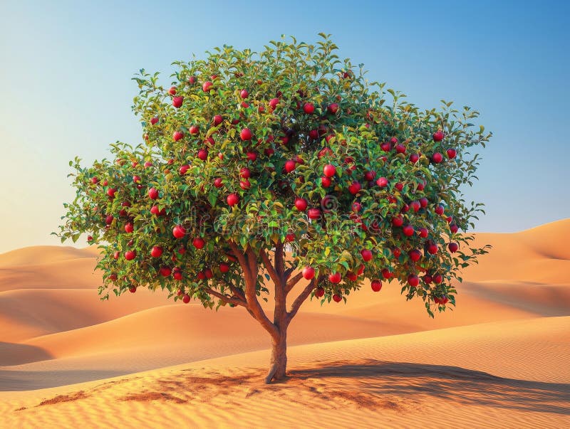 A Single Apple Tree Thriving in the Middle of a Vast Desert Stock ...