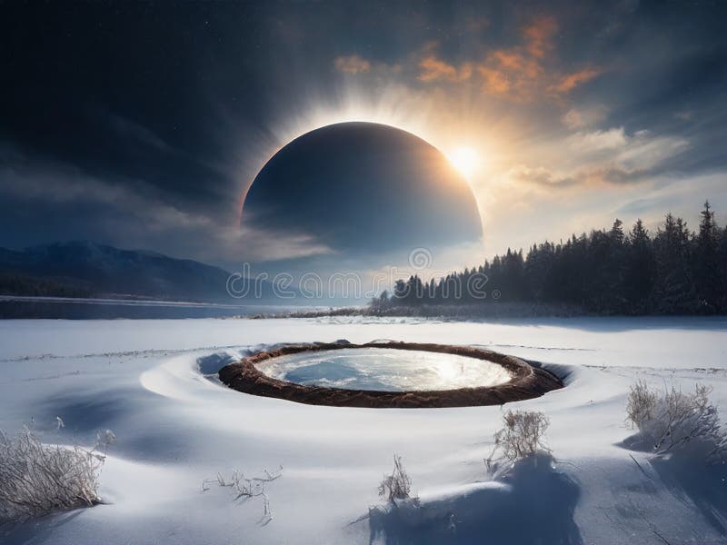 Solar Eclipse in the Middle of a Snowy Landscape Stock Illustration ...