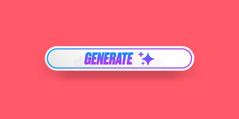 Generate Button Vector Clean White UI Element with Sparkle Icons on Pink Background, Modern ...
