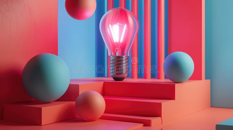 Generate a 3D Rendering of a Light Bulb on a Podium Stock Illustration ...