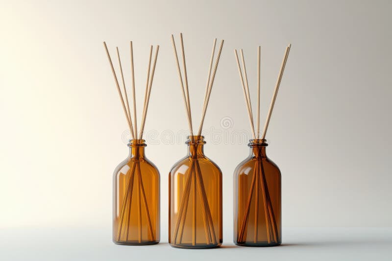 Generate a High-quality Digital Image of Three Amber Glass Reed ...