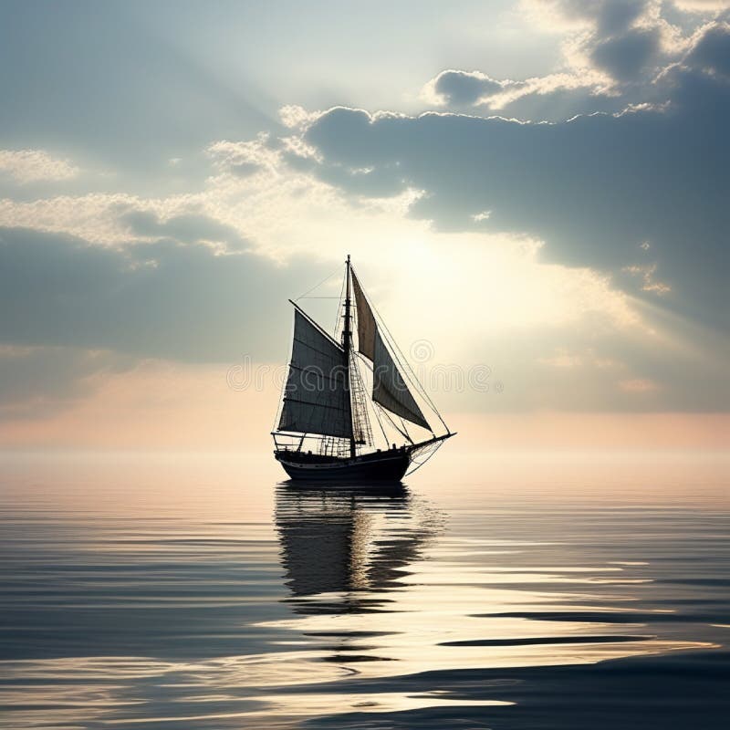 Generate an Image of a Small Boat Navigating through a Deserted Sea ...