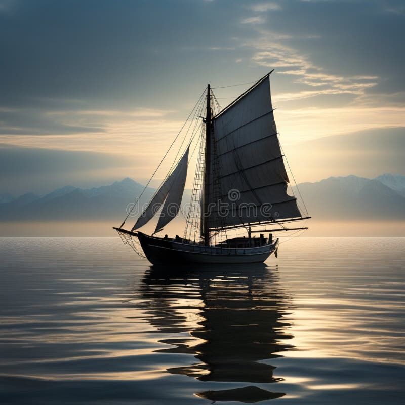 Generate an Image of a Small Boat Navigating through a Deserted Sea ...