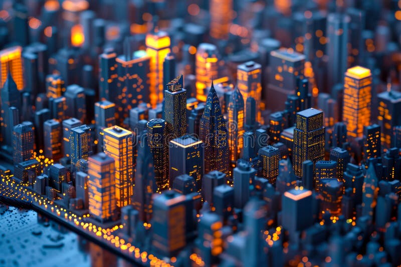 Generate a Relief of a City Skyline at Night Stock Image - Image of ...