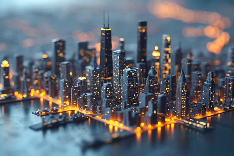 Generate a Relief of a City Skyline at Night Stock Photo - Image of ...