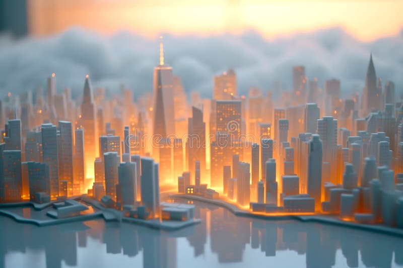 Generate a Relief of a City Skyline at Night Stock Image - Image of ...