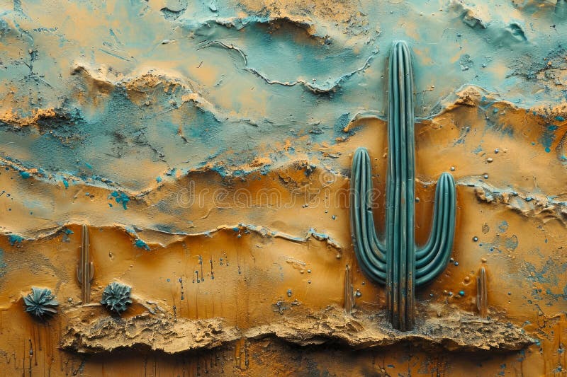 Generate a Relief of a Desert with a Cactus in the Foreground Stock ...