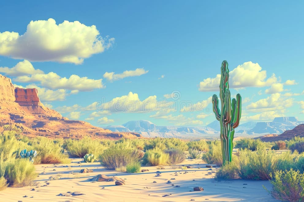 Generate a Relief of a Desert with a Cactus in the Foreground Stock ...