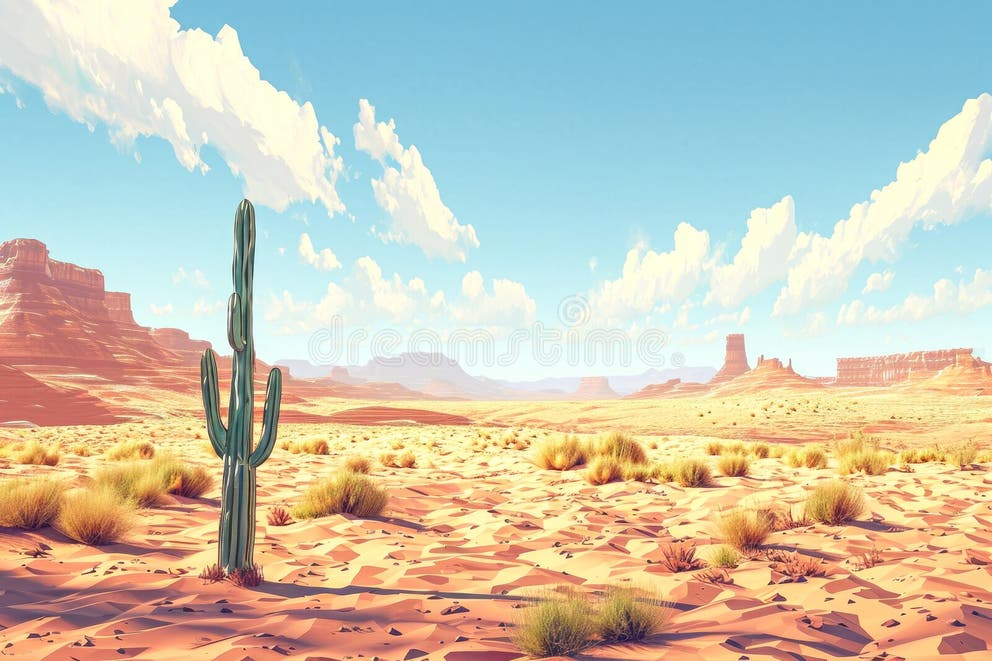 Generate a Relief of a Desert with a Cactus in the Foreground Stock ...