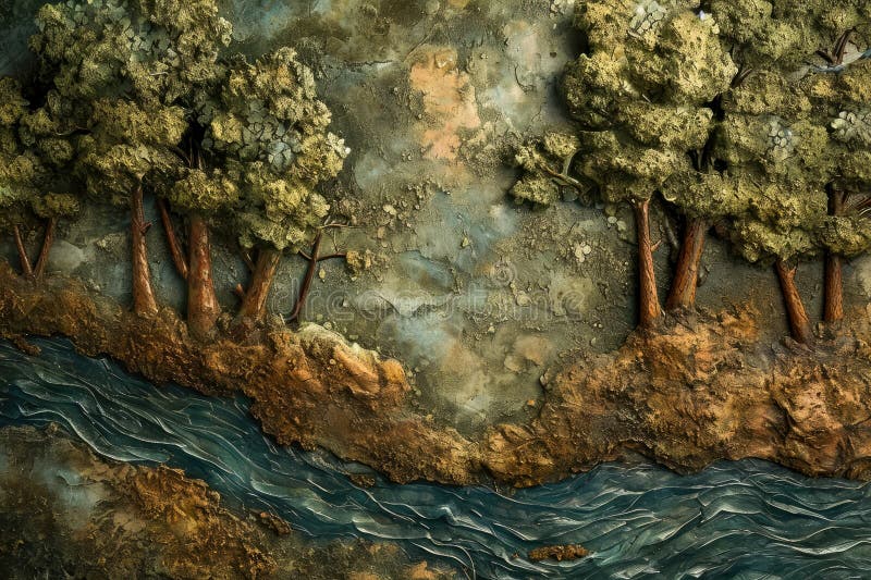 Generate a Relief of a Forest with a River Flowing through it Stock ...