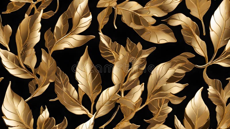 Pattern with Abstract Leaves. Chrome-plated Gold Colors. Stock ...