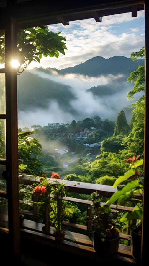 A Window View of a Lush Green Valley.View from Closed Window . Stock ...