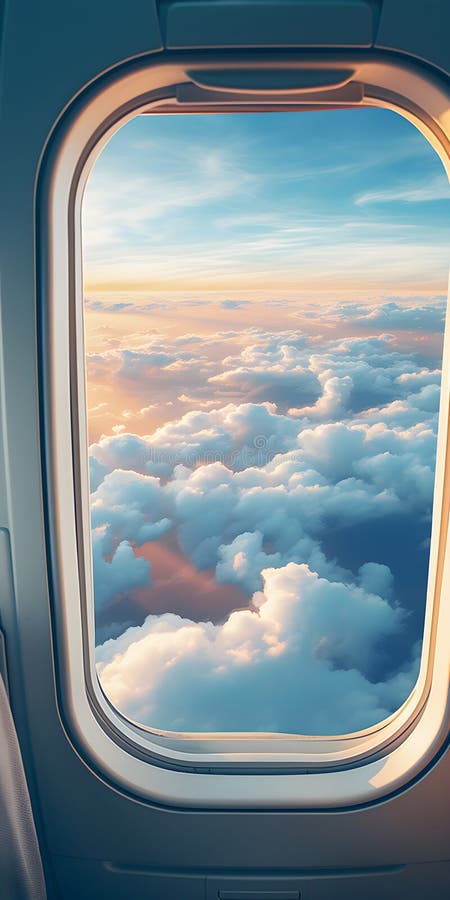 An Airplane Window with a View of the Clouds.Window View from Plane ...