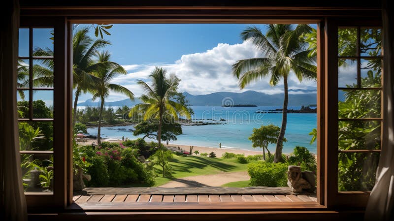 A View of a Tropical Beach from a Window.Window View from Resort Window ...