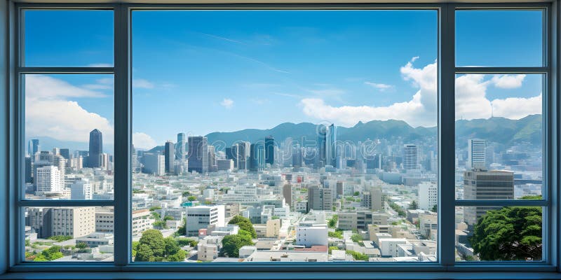 A View of a City from a Window.Window View from School Window . Stock ...