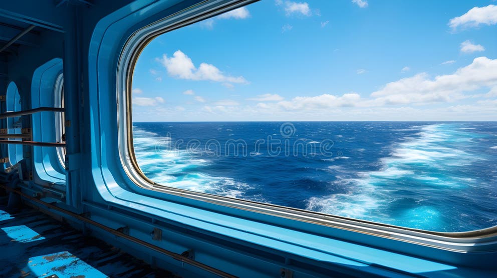 A View of the Ocean through a Window.Window View from Ship Window ...