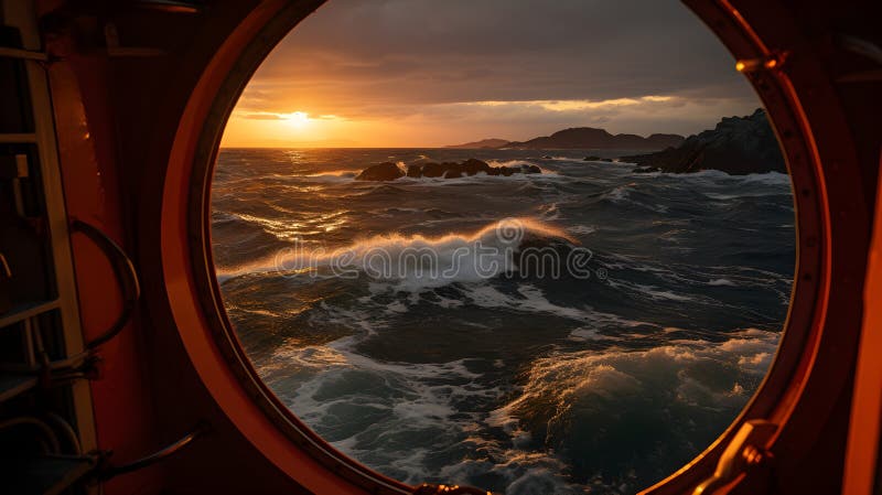 A View of the Ocean through a Porthole Window.Window View from Ship ...