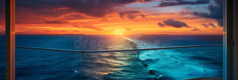The Sun is Setting Over the Ocean As Seen from a Cruise Ship.Window ...