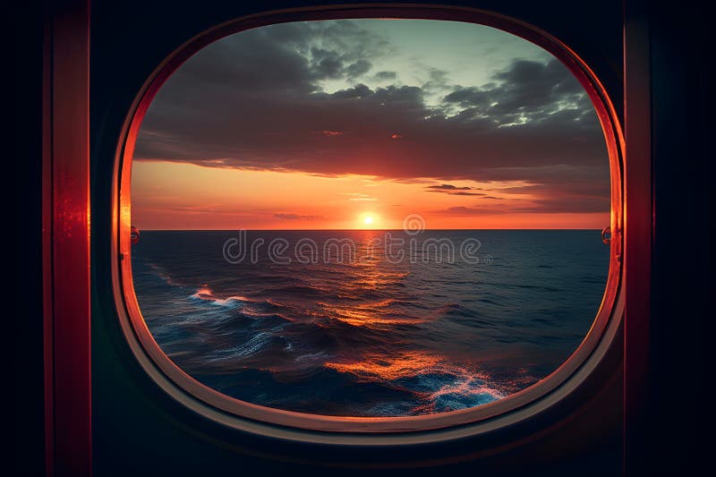 A Sunset Seen through an Airplane Window.Window View from Ship Window ...