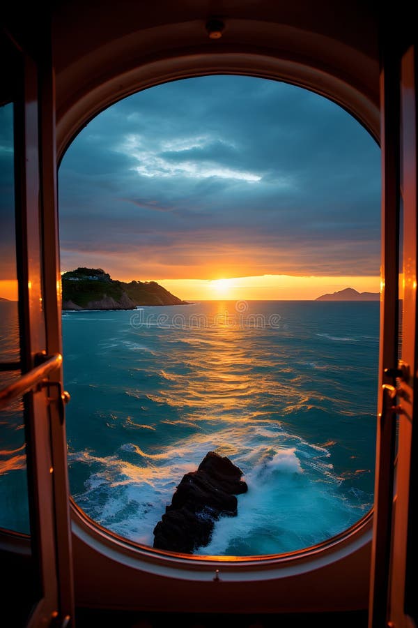 A View of a Body of Water from a Window.Window View from Ship Window ...