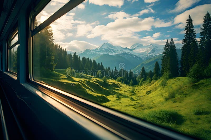 A View of a Mountain from a Train Window.Window View from Train Window ...