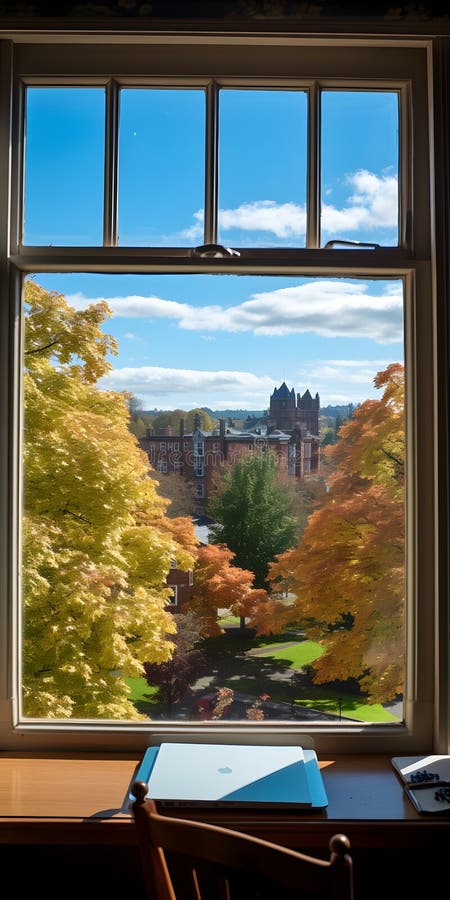 A View of a Campus through a Window.Window View from University Window ...