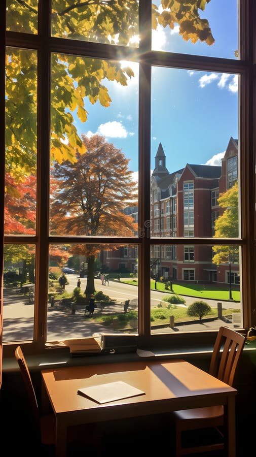 A View of a Campus through a Window.Window View from University Window ...