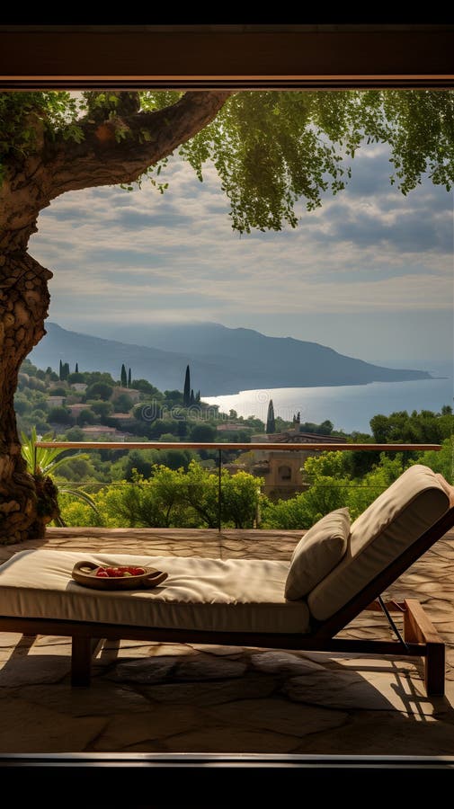 A Chaise Lounge with a View of a Lake Window View from Villa Window ...