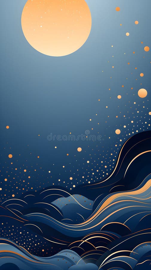 A Painting of a Night Sky with a Full Moon. Abstract Azure Celestial ...