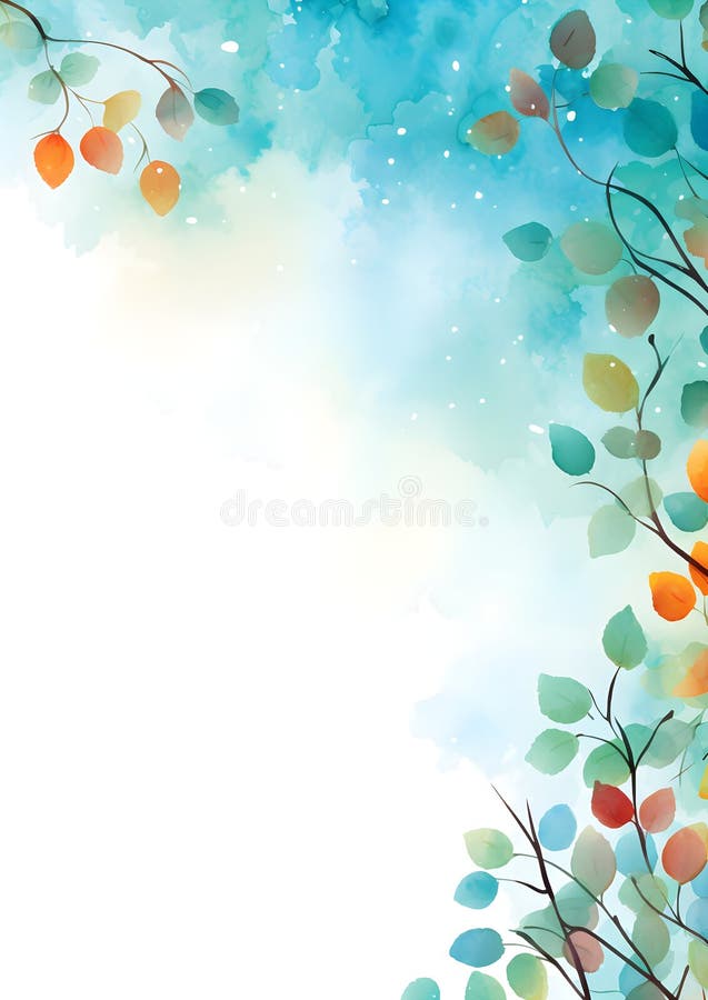 A Watercolor Painting of a Tree with Leaves. Abstract Turquoise Fall ...