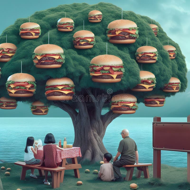 Burger Tree Symbolizing Plant Based Food Stock Illustration ...
