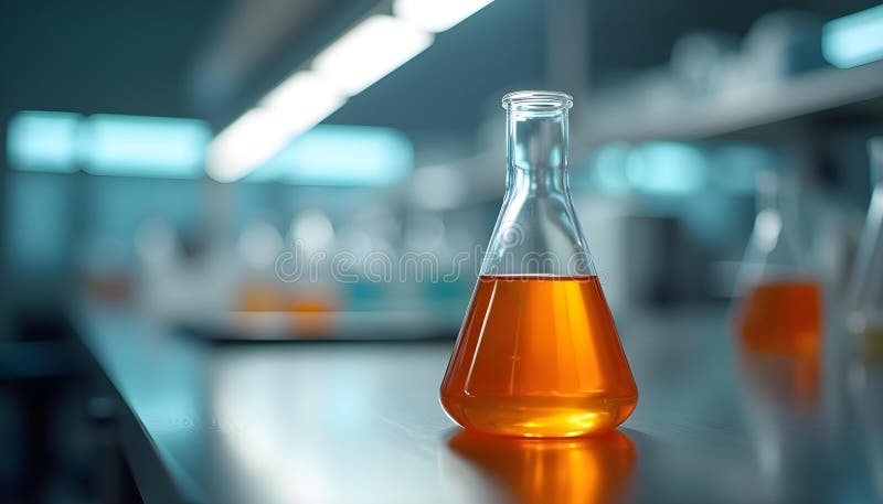 Erlenmeyer Flask with Orange Liquid in a Laboratory Stock Illustration ...