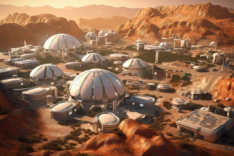 Generated AI Concept of a Future Human Spaceship Landing on Mars Planet ...