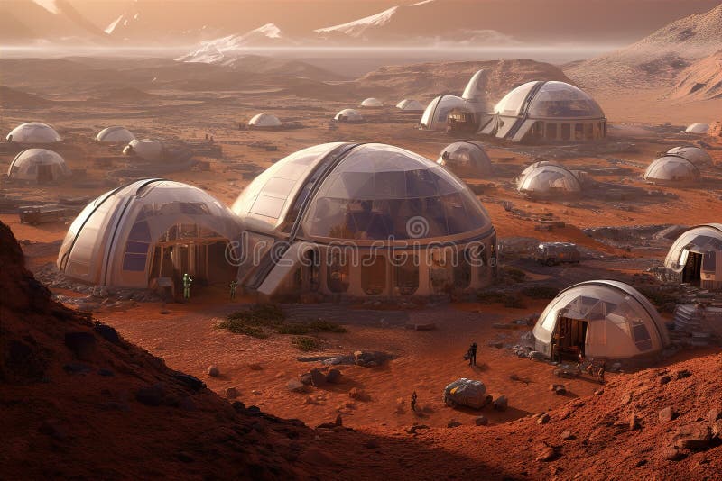 Generated AI Concept of a Future Human Spaceship Landing on Mars Planet ...