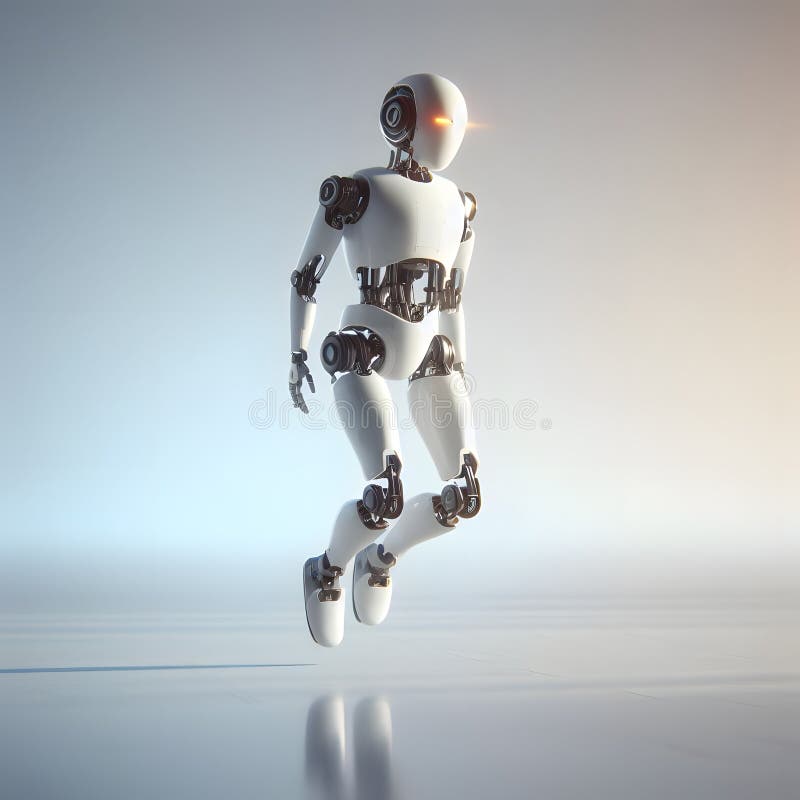 Humanoid Robot Floating in Empty Abstract Space Stock Photo - Image of ...
