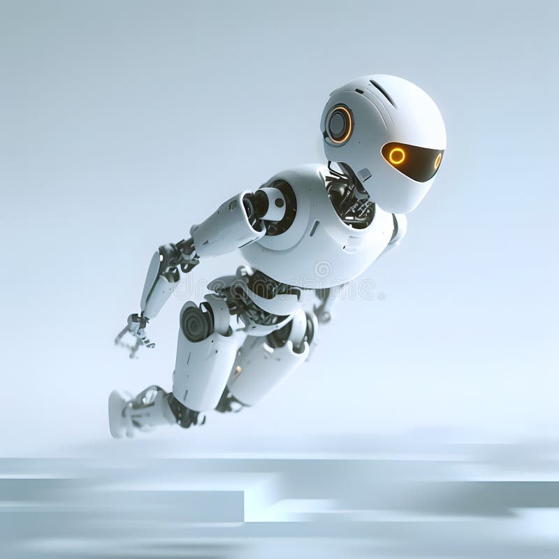 Humanoid Robot Floating in Empty Abstract Space Stock Photo - Image of ...