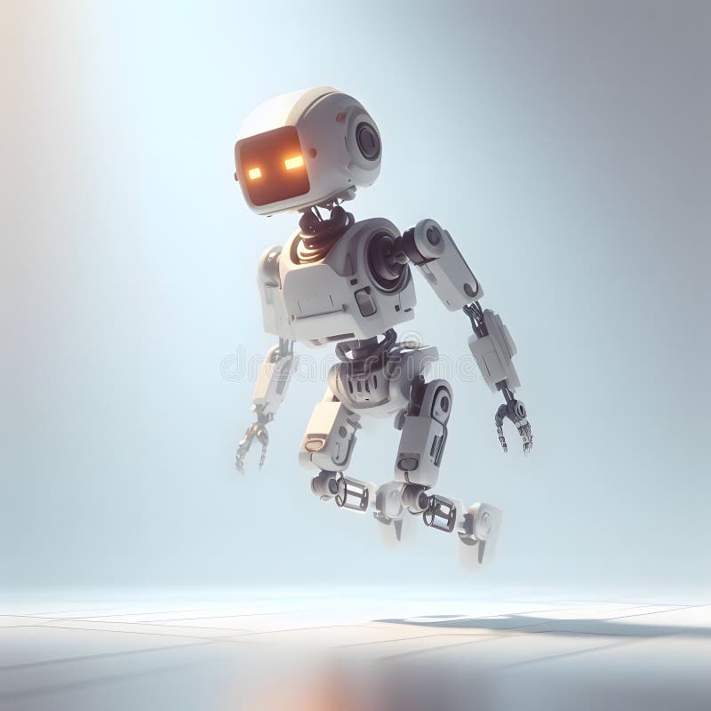 Humanoid Robot Floating in Empty Abstract Space Stock Illustration - Illustration of flight ...