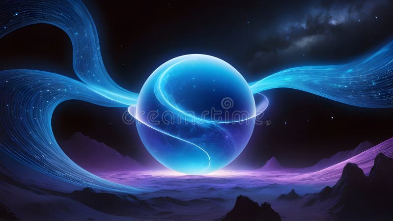 Futuristic Scene with Blue Curves and a Signaling Orb on a Starry Night ...