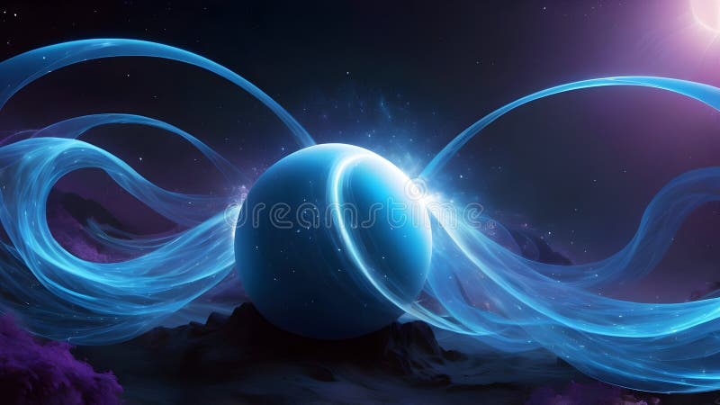 Celestial Blue Curves and Futuristic Orb on a Starry Sky, Conveying ...