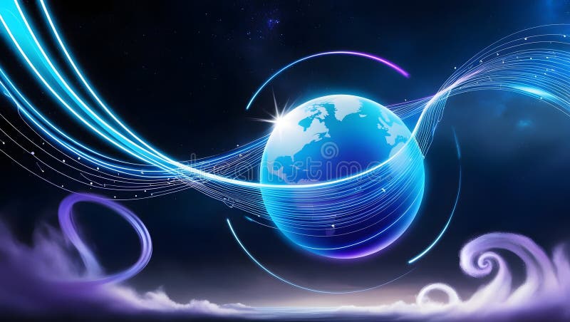 Mystical Scene with Blue Curves and Orb Sending Signals in a Dark ...