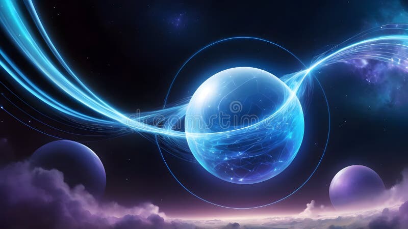 Celestial Blue Curves Radiating Signals through a Gradient Orb on a Cosmic Night Sky Stock ...