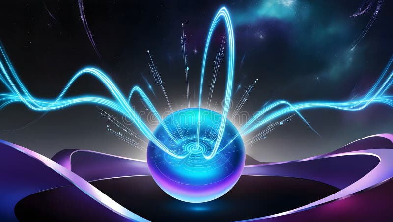 Futuristic Blue Curves and Central Node Sending Signals in a Dark ...